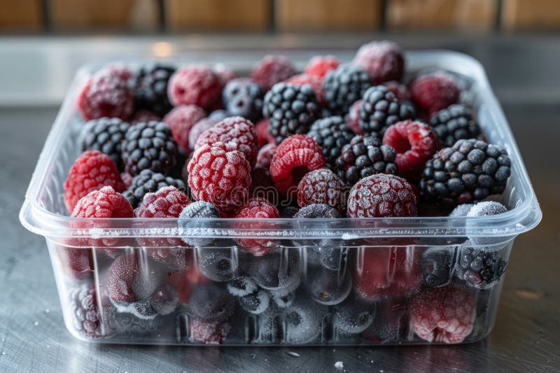 Frozen Berries in a Plastic Box Stock Photo - Image of surface, produce ...