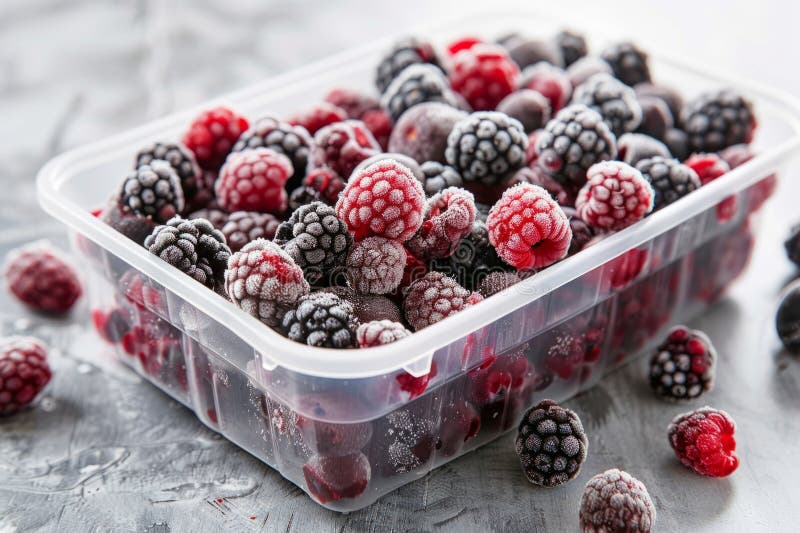 Frozen Berries in Plastic Container for Storage in the Freezer Stock Image - Image of cold ...