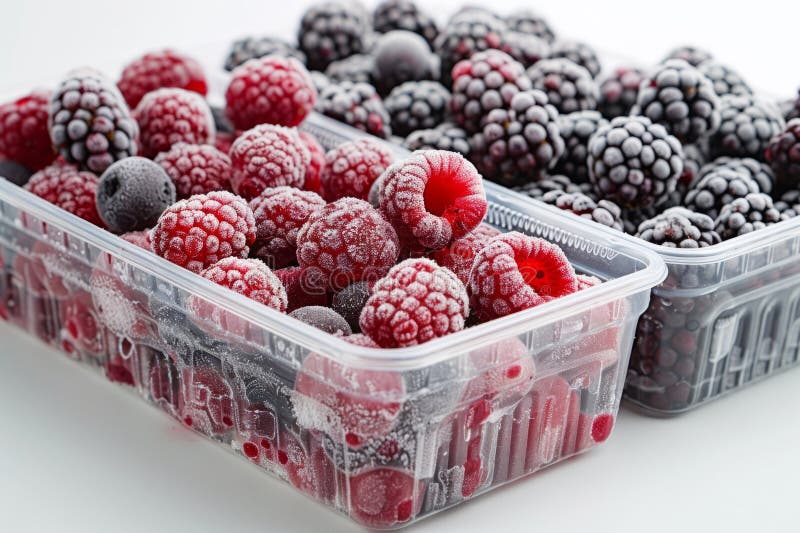 Frozen Berries in Plastic Container for Storage in the Freezer Stock ...