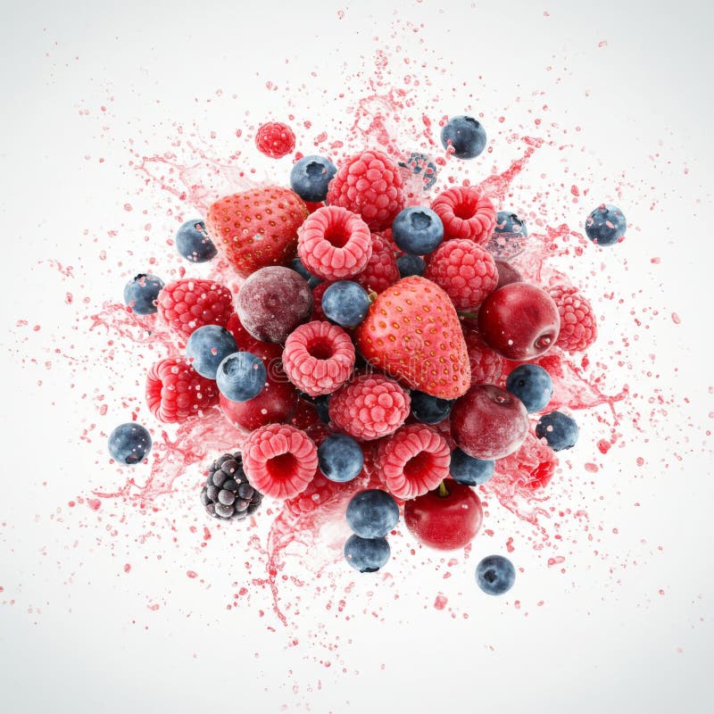 Frozen Berries Splashing on White Background Stock Illustration - Illustration of delicious ...