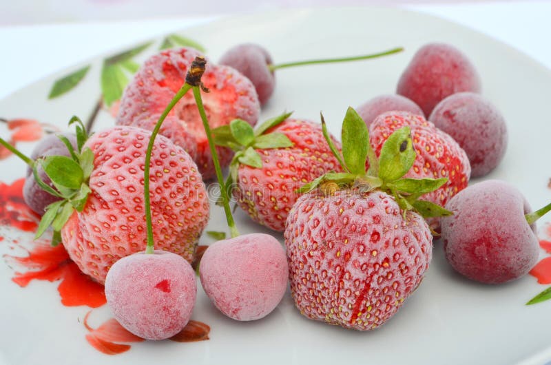 Frozen Berries - Strawberries, Cherries Stock Photo - Image of green ...