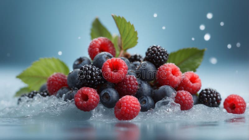 Frozen Berries with Water Splash and Mist. Stock Illustration - Illustration of mist, lotus ...