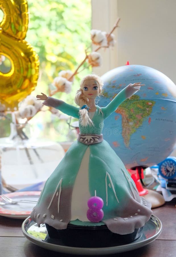 Frozen Birthday Cake in the Shape of Elsa Stock Image - Image of coffee ...