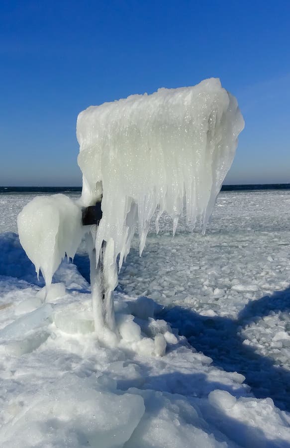 Frozen Black Sea, Blocks of Ice on the Shore on the Pier Stock Image ...