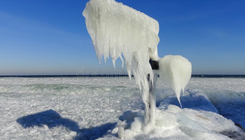 Frozen Black Sea, Blocks of Ice on the Shore on the Pier Stock Photo ...