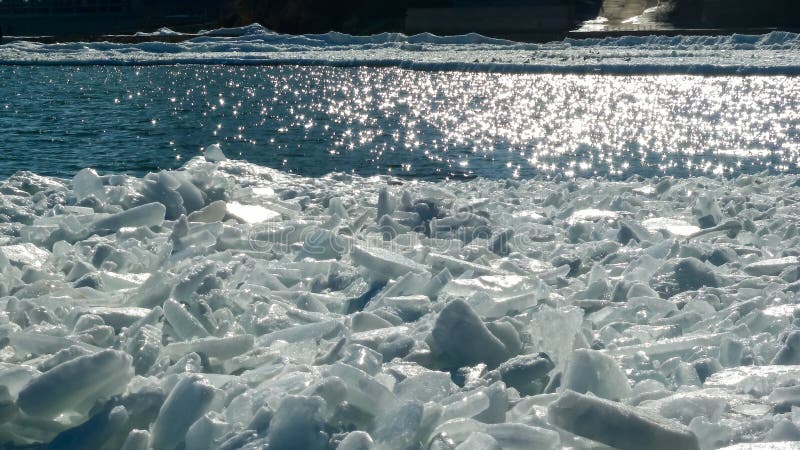 Frozen Black Sea, Blocks of Melting Ice on the Seashore Stock Photo ...