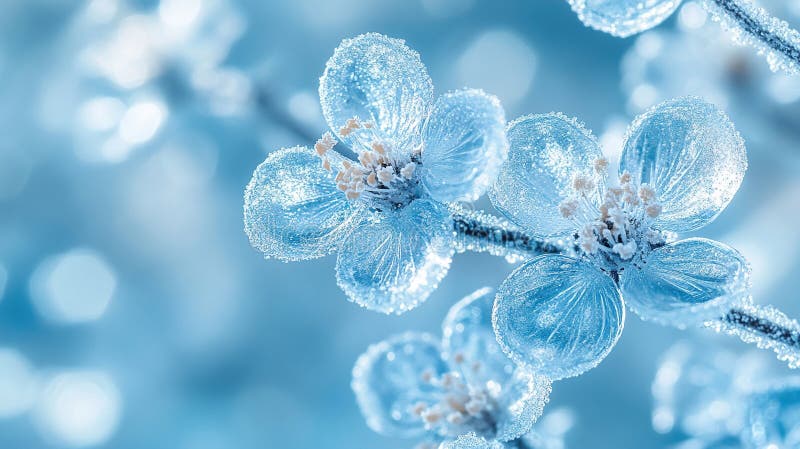 Frozen Blossoms in a Soft Blue Light Stock Illustration - Illustration ...
