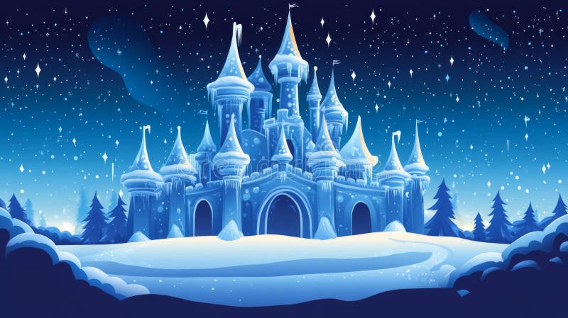 Frozen Blue Castle in Winter Night Pixel Art Stock Illustration ...