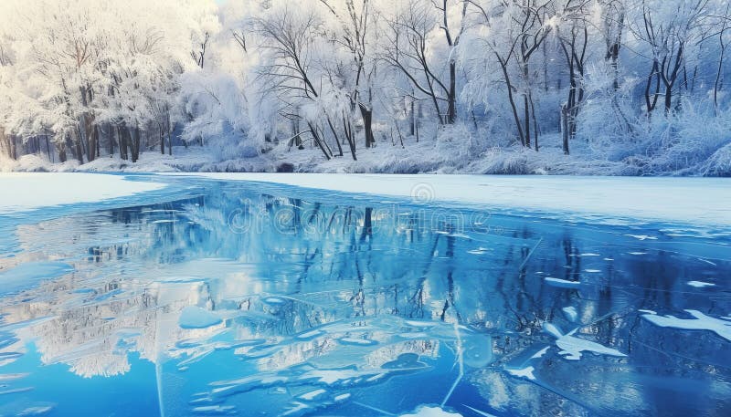 Frozen Blue Ice Reflects the Beauty of Nature Winter Landscape Stock ...