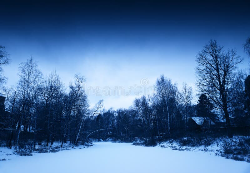 Frozen Blue Lake Landscape Background Stock Image - Image of park ...