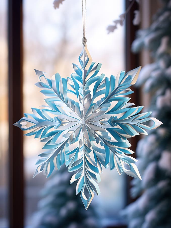 Frozen Blue Origami Snowflake Hanging Stock Illustration - Illustration ...