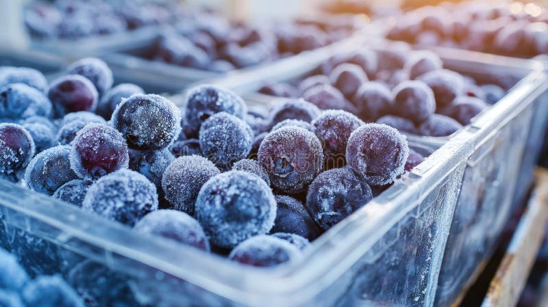 Frozen Blueberries in Clear Containers, Showcasing Quality Control in ...