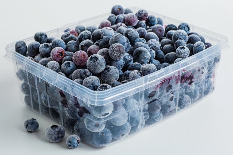 Frozen Blueberries in Plastic Container Stock Photo - Image of vegan ...