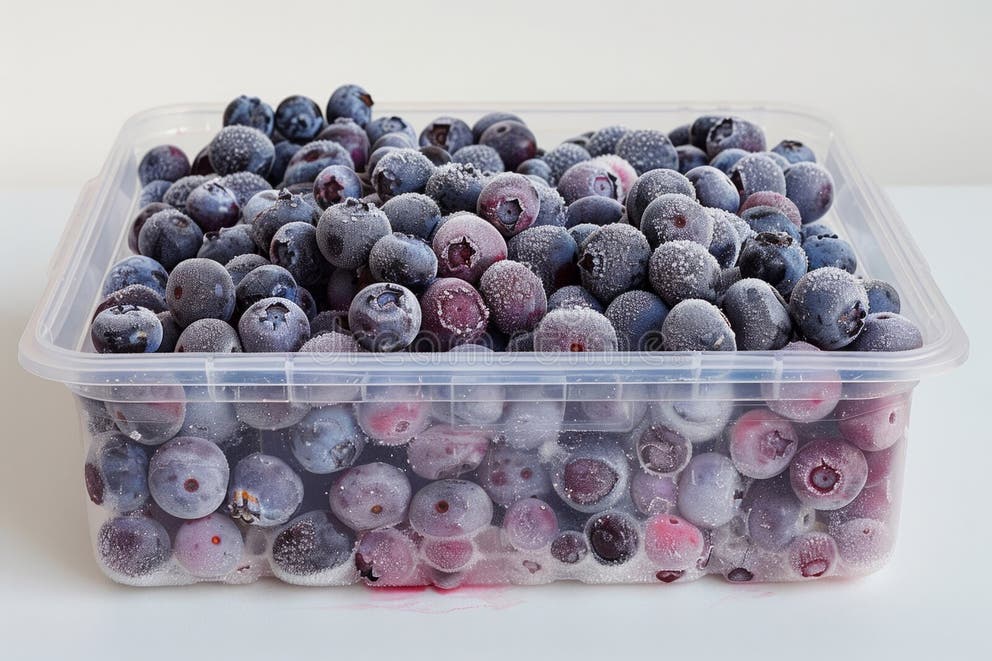 Frozen Blueberries in Plastic Container Stock Photo - Image of ...