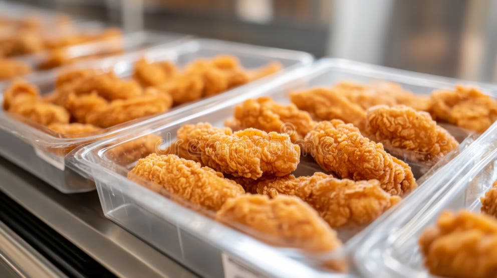 Frozen Breaded Chicken Tenders in Plastic Containers Stock Illustration ...