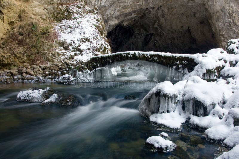 A Frozen Bridge Over River Rak, Slovenia Stock Photo - Image of mystic ...