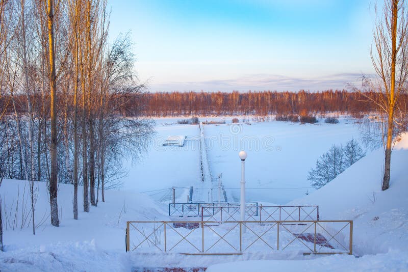 Frozen bridge in winter. stock photo. Image of white - 136593940