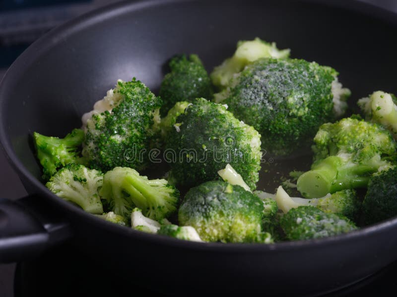 Frozen Broccoli Cooking in a Frying Pan Stock Image - Image of food ...