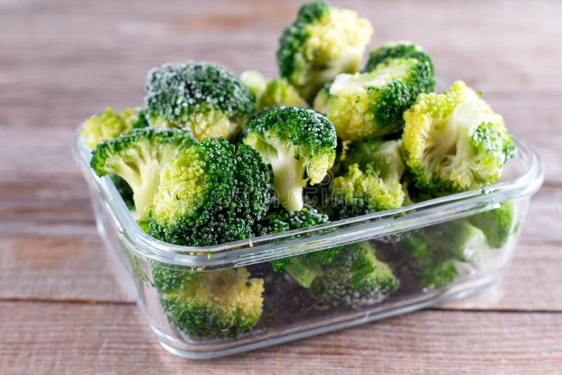 Frozen Broccoli in a Glass Container for Long-term Storage Stock Image ...