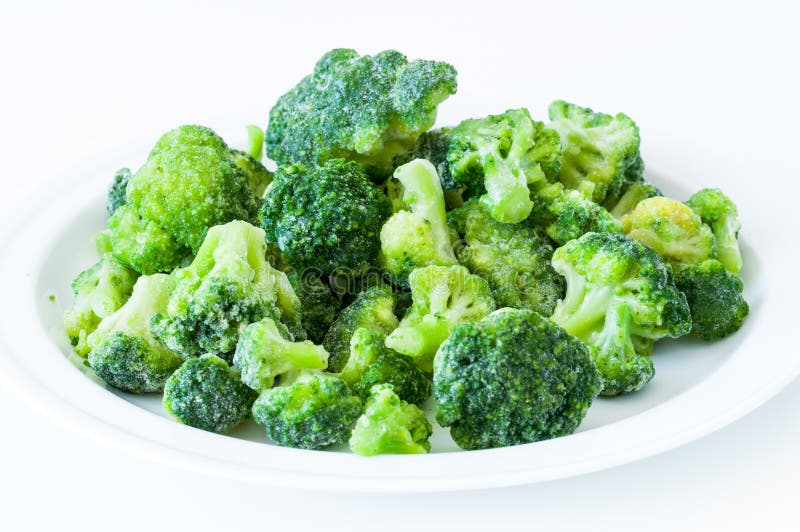 Frozen Broccoli on White Plate Stock Photo - Image of food, nutritious ...