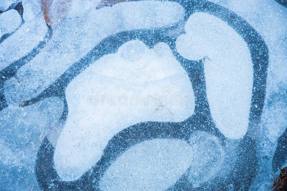 Frozen Bubbles in Puddle, Top View Winter Background Stock Photo ...
