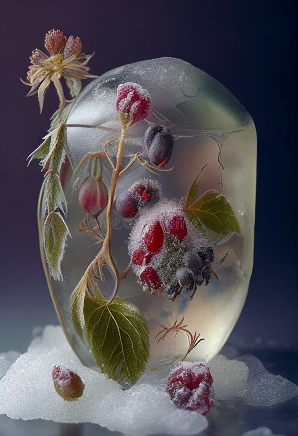 Frozen Buds and Berries in Ice. AI Generated Stock Illustration - Illustration of sparkling ...
