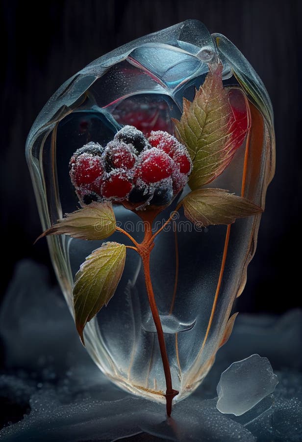 Frozen Buds and Berries in Ice. AI Generated Stock Image - Image of beauty, delicate: 289918799