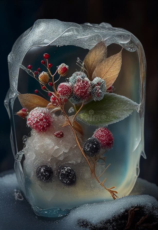 Frozen Buds and Berries in Ice. AI Generated Stock Illustration ...