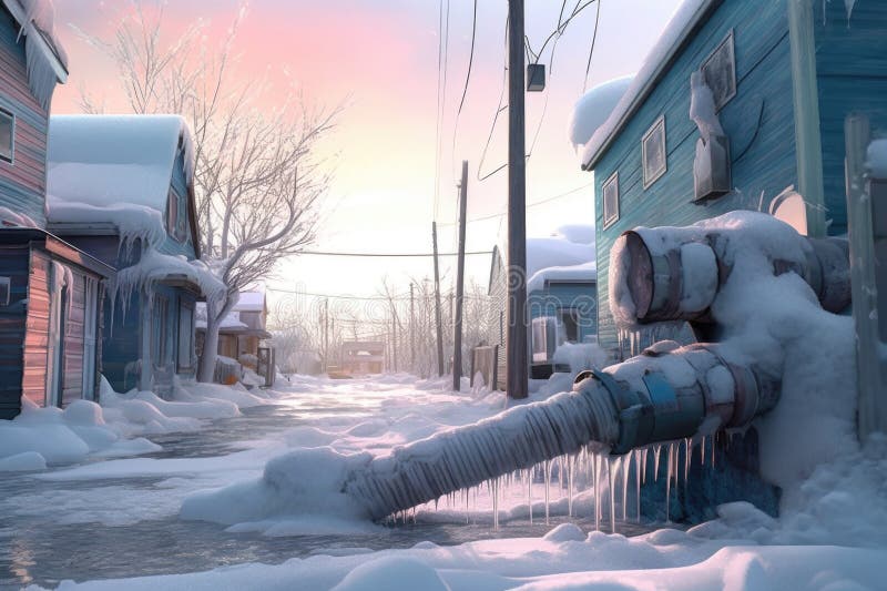 Frozen and Burst Pipe in a Cold Environment Stock Illustration ...