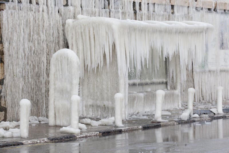 Frozen bus stop stock image. Image of station, transport - 34984831