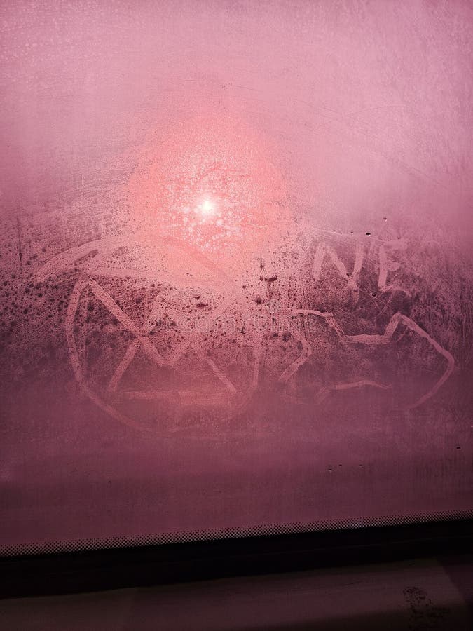 Frozen Bus Window Coated with Ice that Has Some Writing on it Stock ...