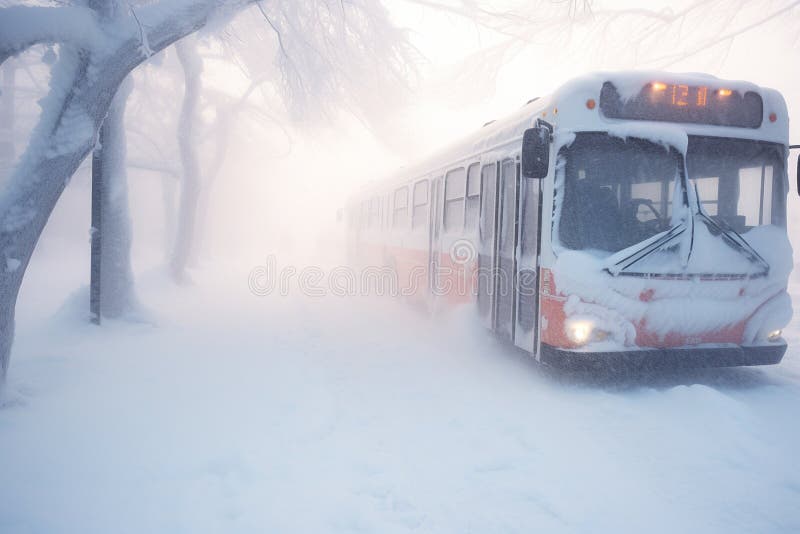 Frozen Bus in Winter in a Blizzard Stock Illustration - Illustration of ...