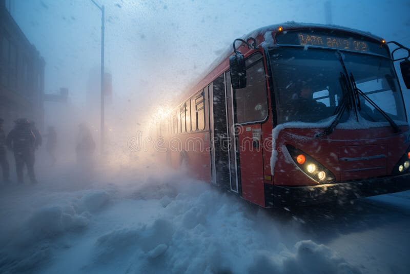 Frozen Bus in Winter in a Blizzard Stock Illustration - Illustration of ...