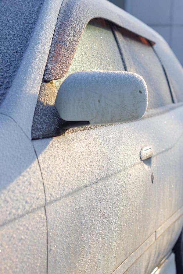 Frozen Car Covered with Snow and Frost Fragments Stock Image - Image of ...