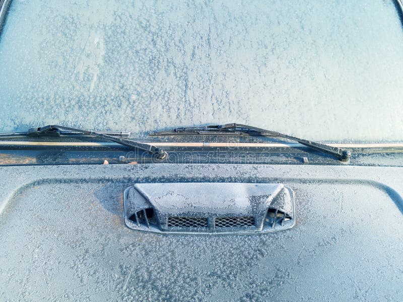 The Frozen Car Covered with Ice. Windshield Close-up Stock Image ...