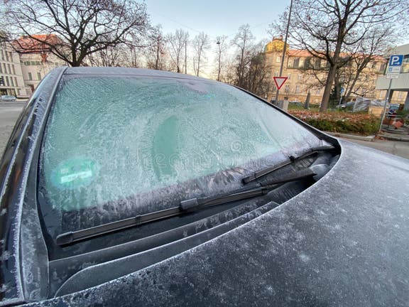 Frozen Car Windshield in the Winter Stock Photo - Image of glass ...