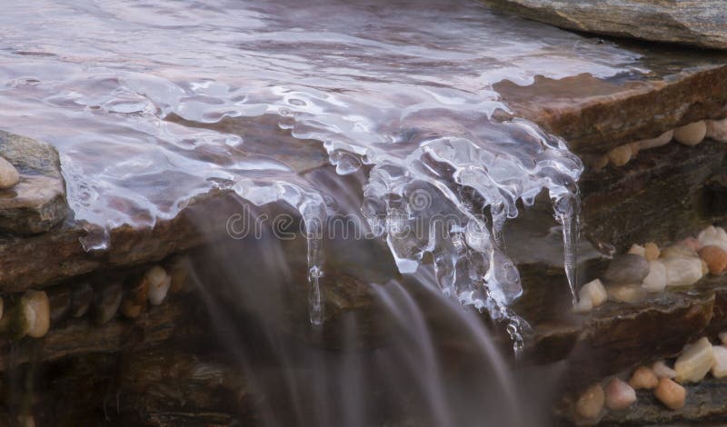 Frozen Cascade with Water Flowing Under Ice Stock Image - Image of ...