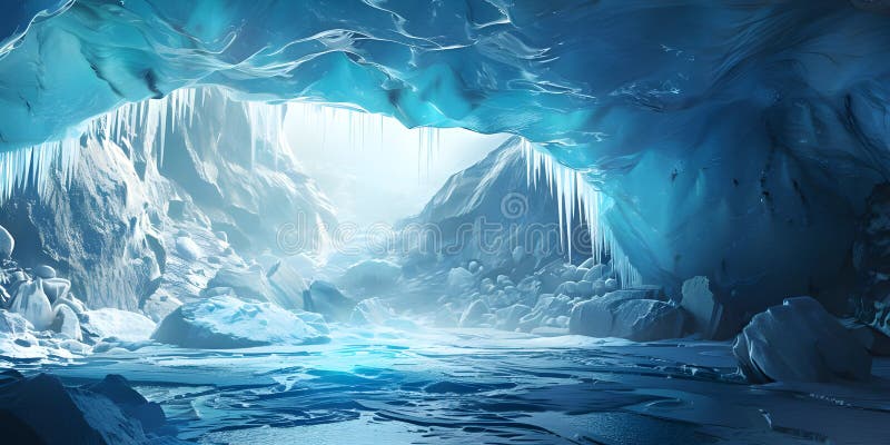 A Frozen Cathedral: a Majestic Ice Cave with Icicles and a Serene ...