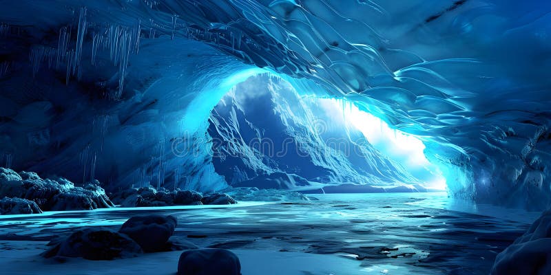 A Frozen Cathedral: a Majestic Ice Cave with Icicles and a Serene ...