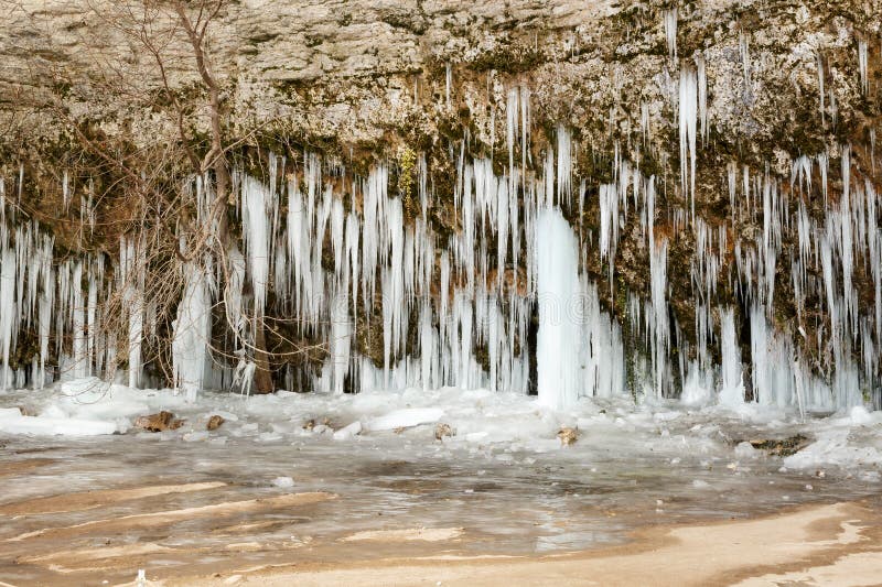 Frozen Cave with Big Sharp Icicles Stock Photo - Image of landscape ...