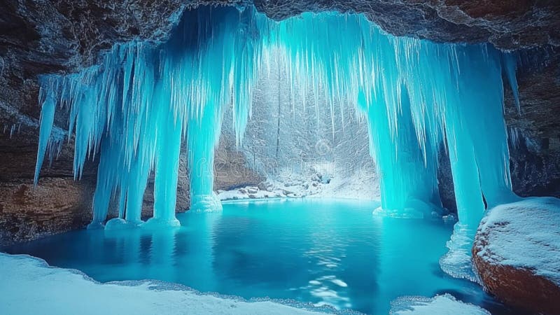 Frozen Cave in the Mountains with Underground Lake Stock Footage ...