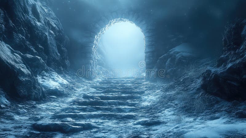 Frozen Cave Pathway Leading To Light Stock Illustration - Illustration ...