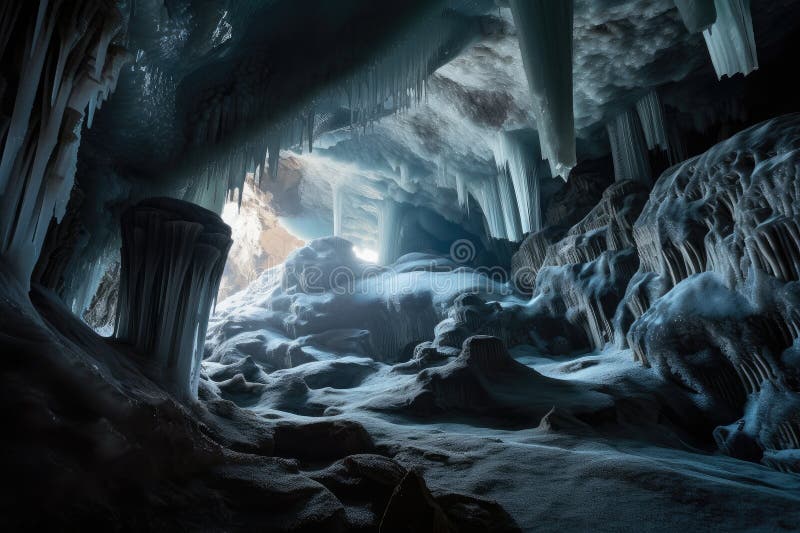 Frozen Cavern, with Dramatic Lighting, Creating Ethereal and ...