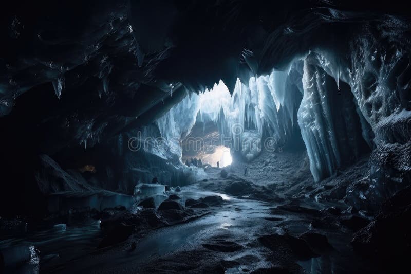 Frozen Cavern with Mysterious Light Source, Illuminating the Frozen ...