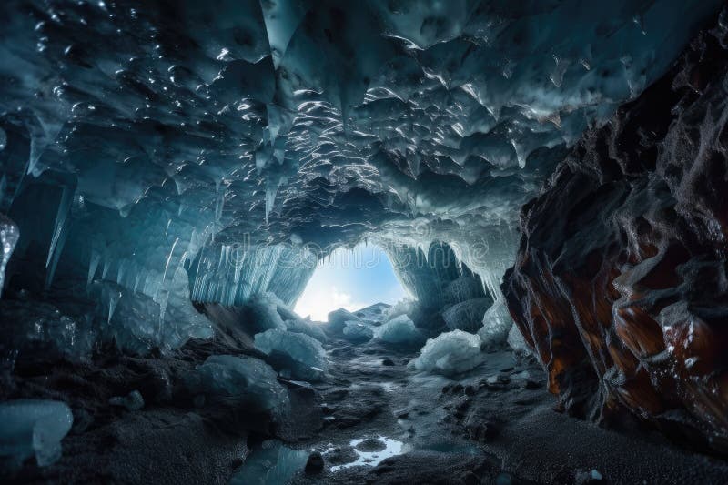 Frozen Cavern, with View of Distant Stars and Galaxies, Providing ...