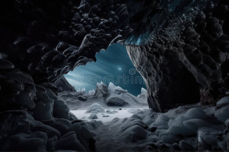 Frozen Cavern, with View of the Starry Night Sky Visible through the ...
