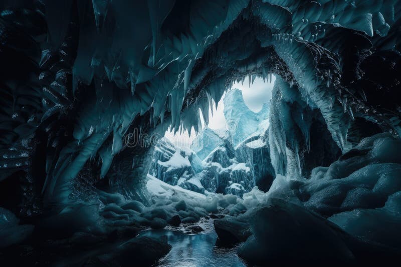 Frozen Cavern, with View of Vast and Starry Sky, Highlighting the ...