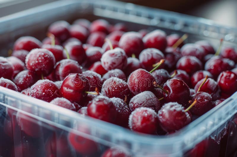 Frozen Cherries in a Plastic Container for the Freezer Stock Image - Image of snack, cherry ...