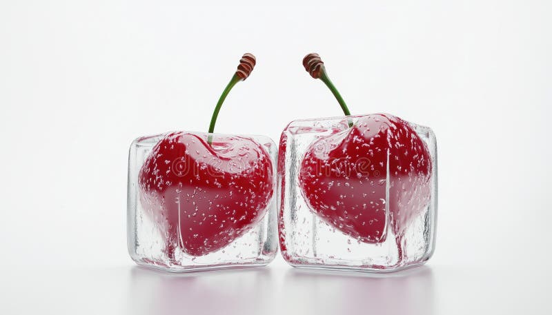 Frozen Cherry Captured in Ice Cube Stock Photo - Image of vitamin ...