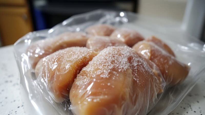 Frozen Chicken Breasts Covered in Plastic Wrap Stock Illustration ...